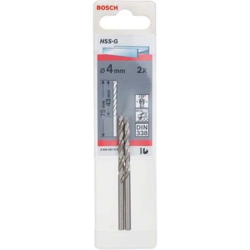 Bosch HSS-G Metal Drill Bits 75 x 4mm Chrome Pack of 2
