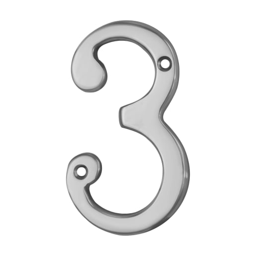 Carlisle Brass Numeral '3' Face Fix Number 76mm Satin Chrome